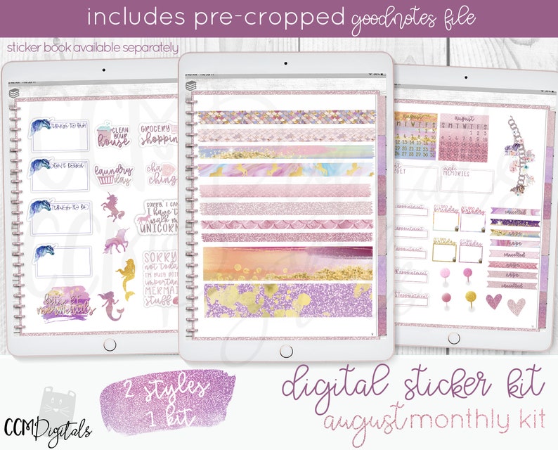 August 2019 Digital Planner Stickers | Mermaid and Unicorn Digital ...