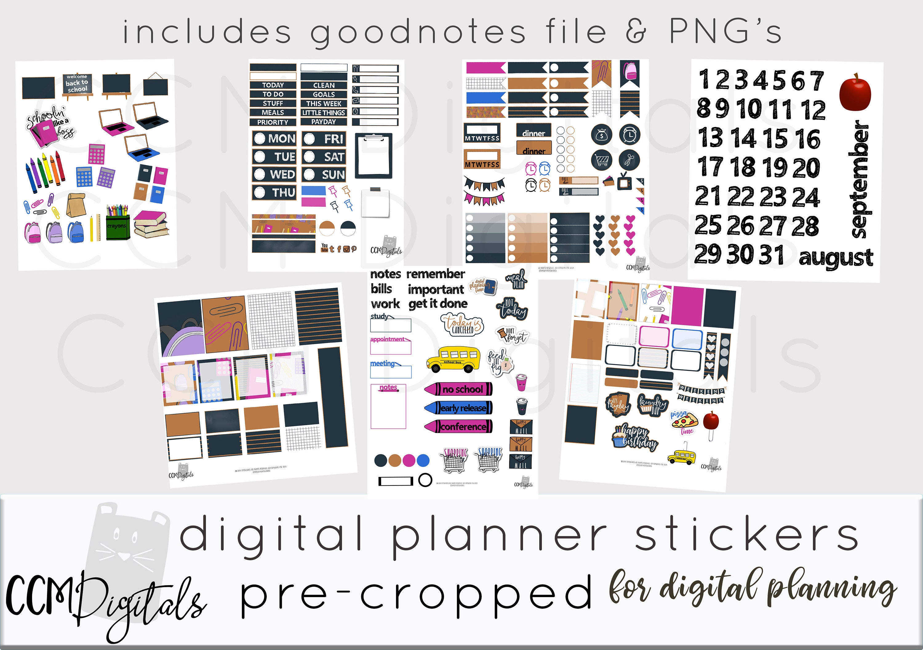 Digital Planner Stickers Back to School Kit Goodnotes - Etsy