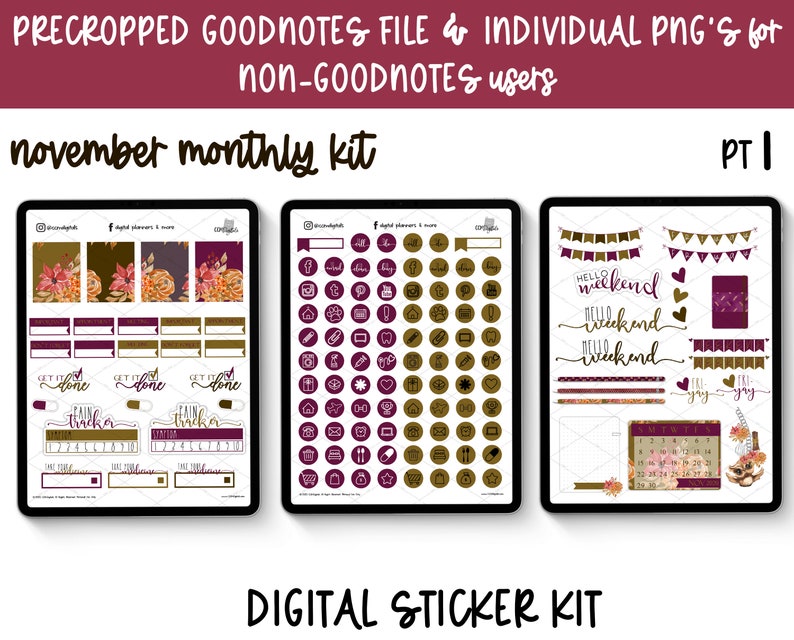 November 2020 Digital Planner Stickers Monthly Sticker Kit | Etsy