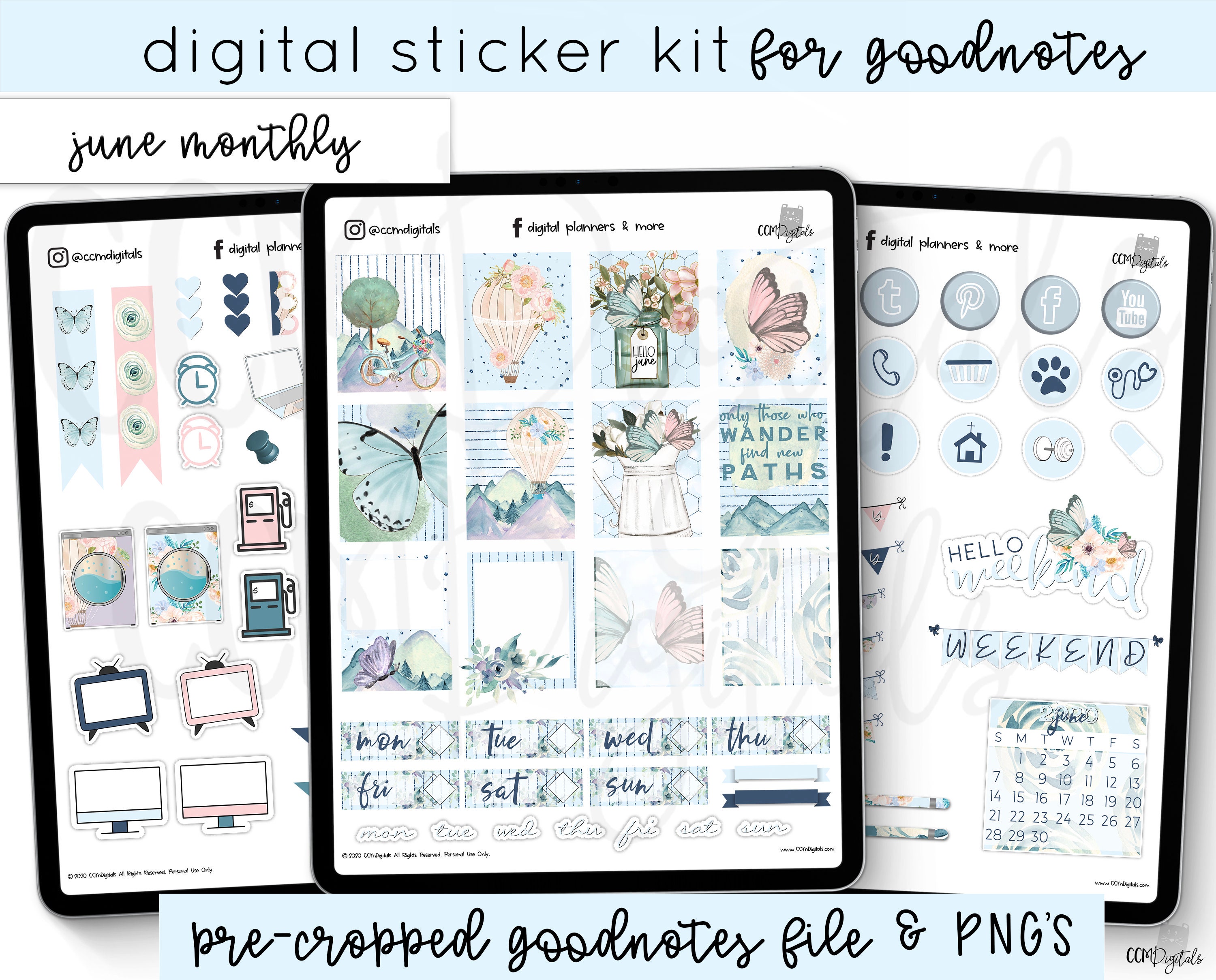 June 2020 Monthly Kit Digital Planner Stickers Part 1 and | Etsy