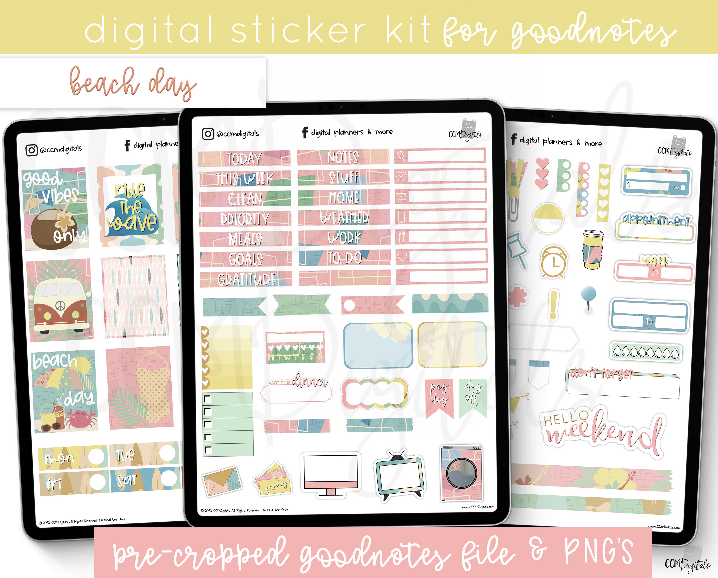 Digital Planner Beach Day Stickers | A Beach Themed Digital Sticker Kit ...