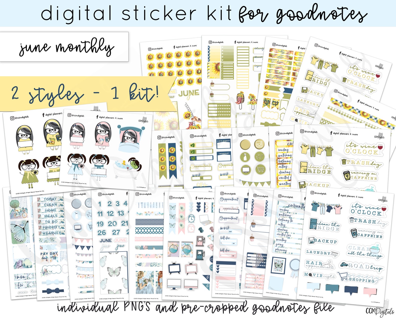 June 2020 Monthly Kit Digital Planner Stickers Part 1 and - Etsy