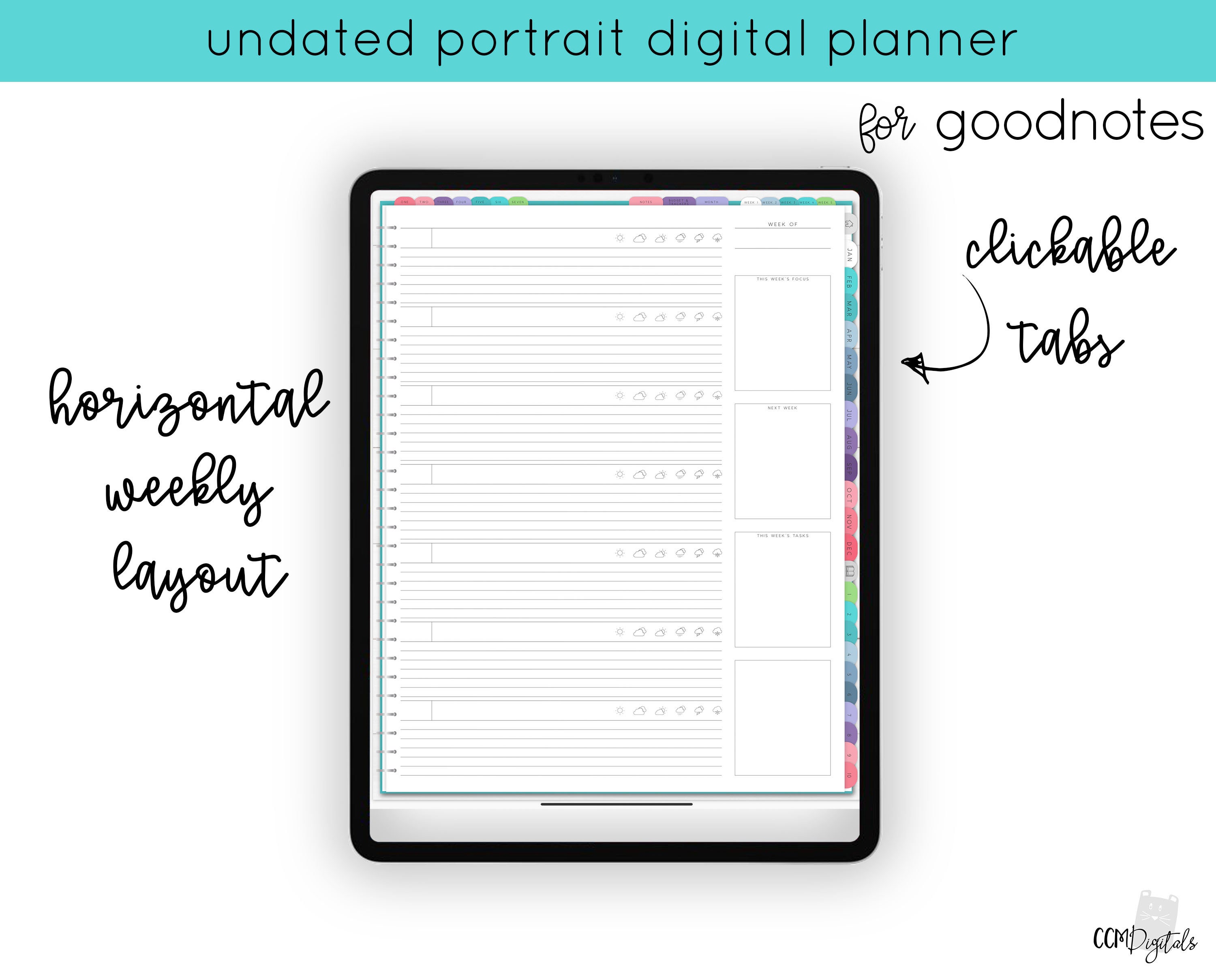 Undated Colorful Digital Planner for Goodnotes | Colorful Minimalist ...