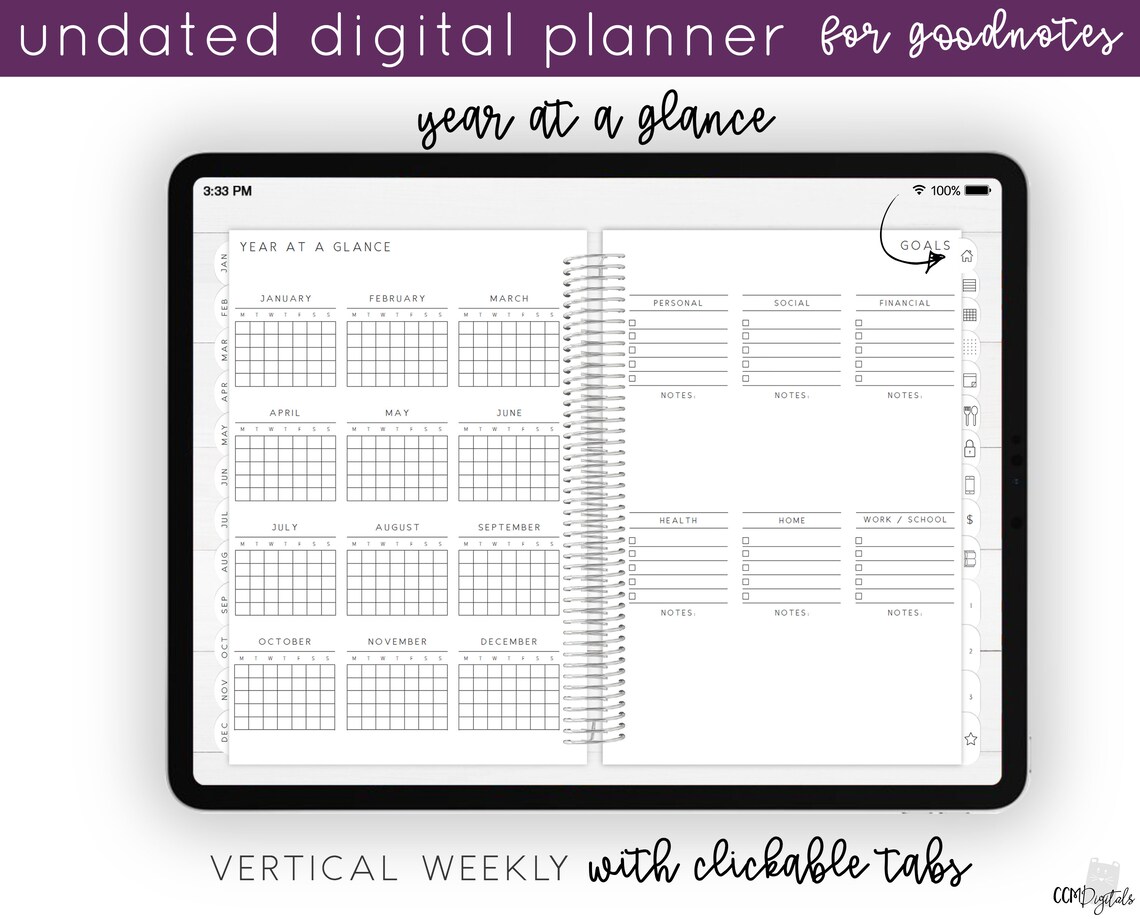 Landscape Undated Minimalist Digital Planner for Goodnotes | Etsy