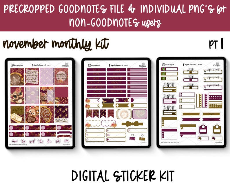 November 2020 Digital Planner Stickers Monthly Sticker Kit | Etsy