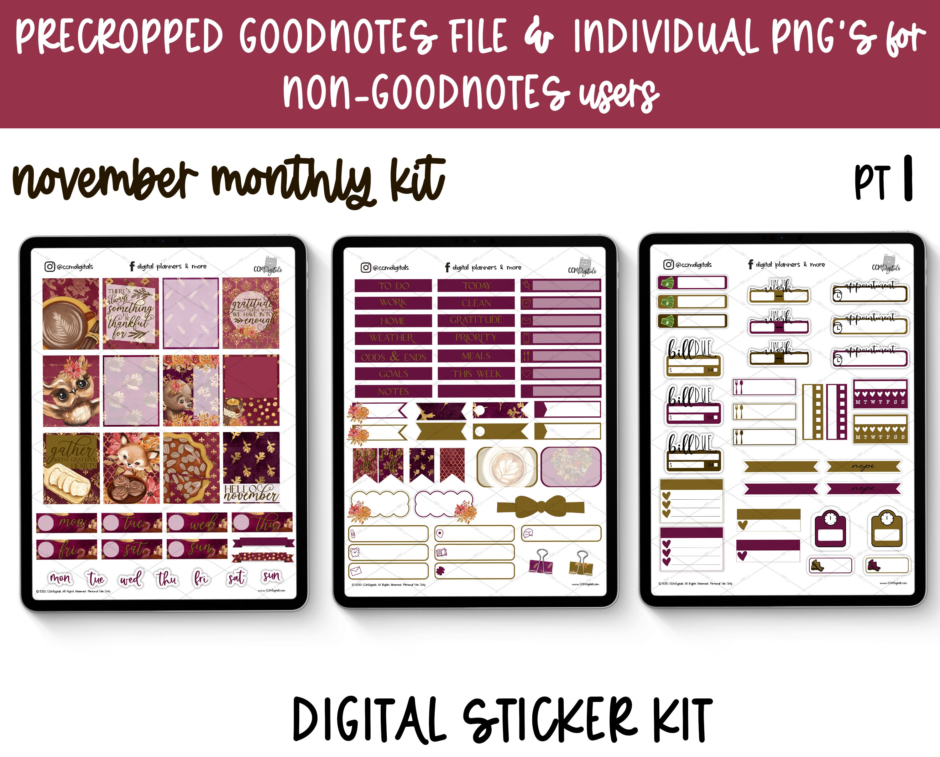 November 2020 Digital Planner Stickers | Monthly Sticker Kit With Fall ...