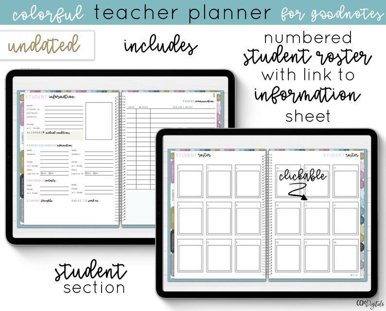 Digital Teacher Planner |undated Colorful Teacher Digital Planner for ...
