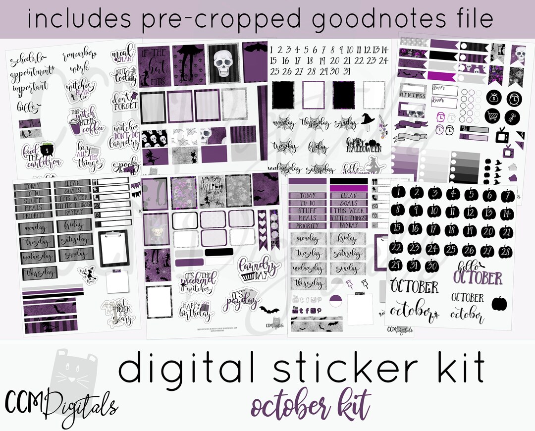 Halloween Oct 2018 Digital Planner Stickers | Purple and Black Witch ...