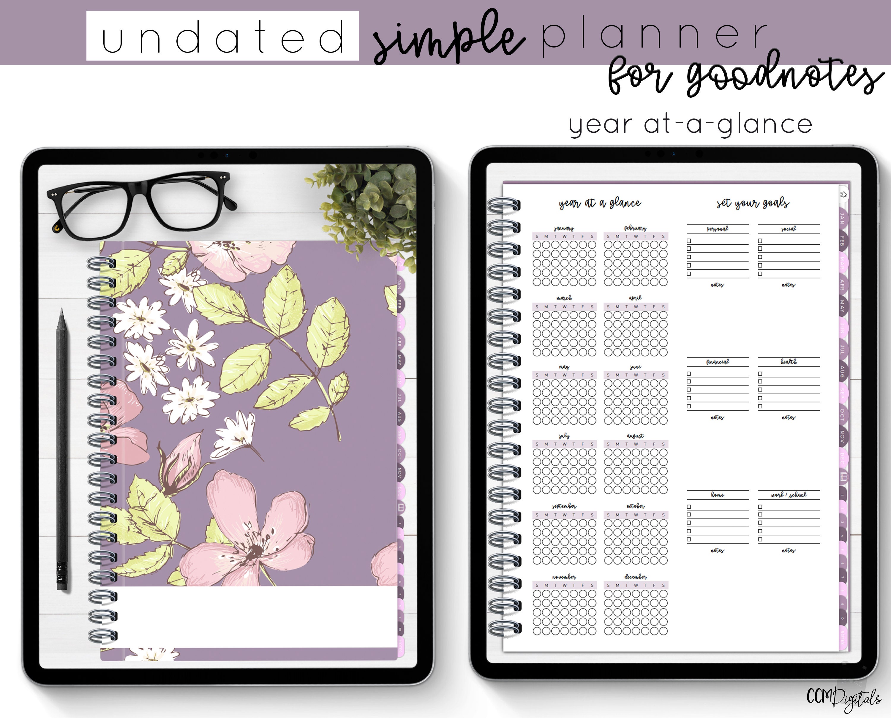 Portrait Undated Simple Planner in Purple Floral Digital | Etsy