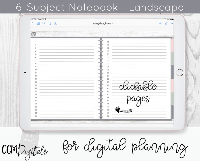 Digital 6-subject Notebook With Linked Pages Digital Journal - Etsy