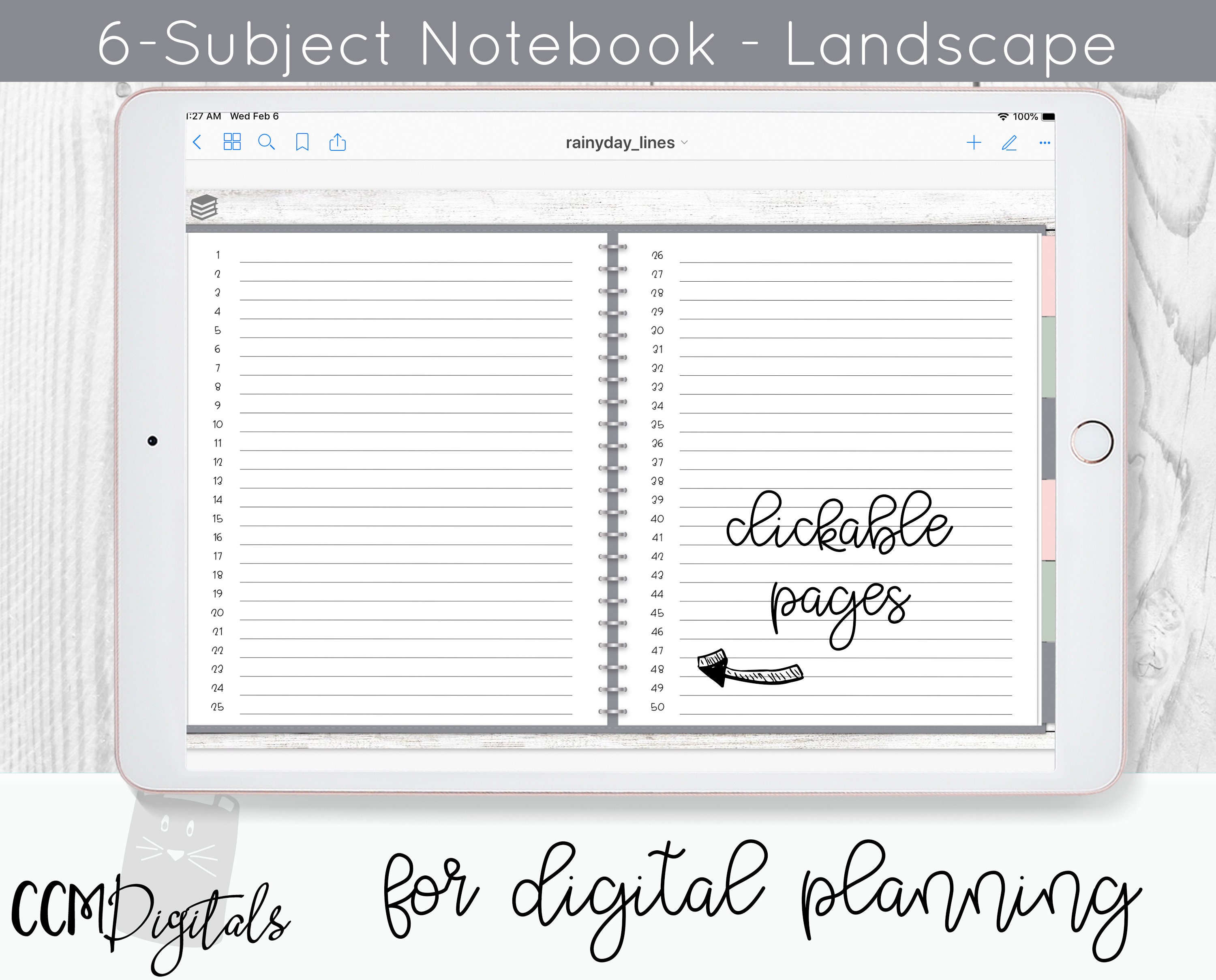 Digital 6-subject Notebook With Linked Pages Digital Journal - Etsy