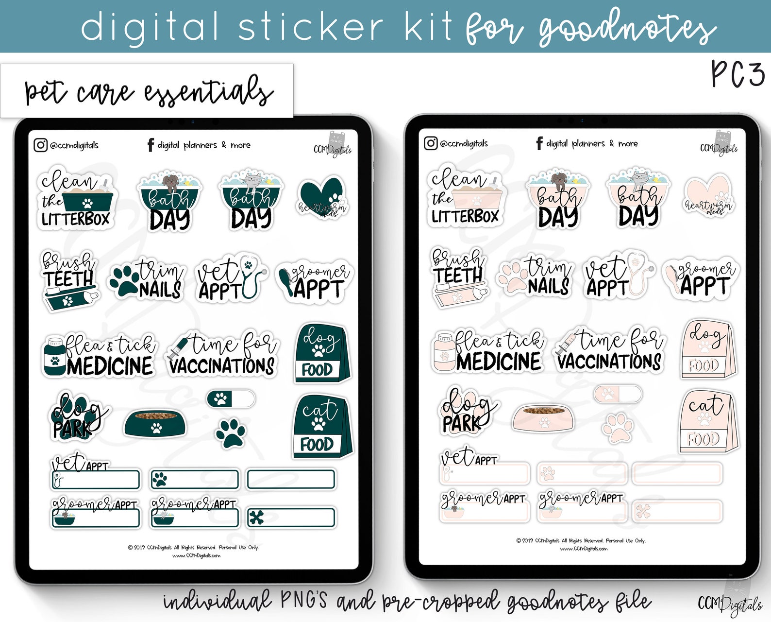 PC-3 Digital Pet Care Stickers for Goodnotes Pet Care | Etsy
