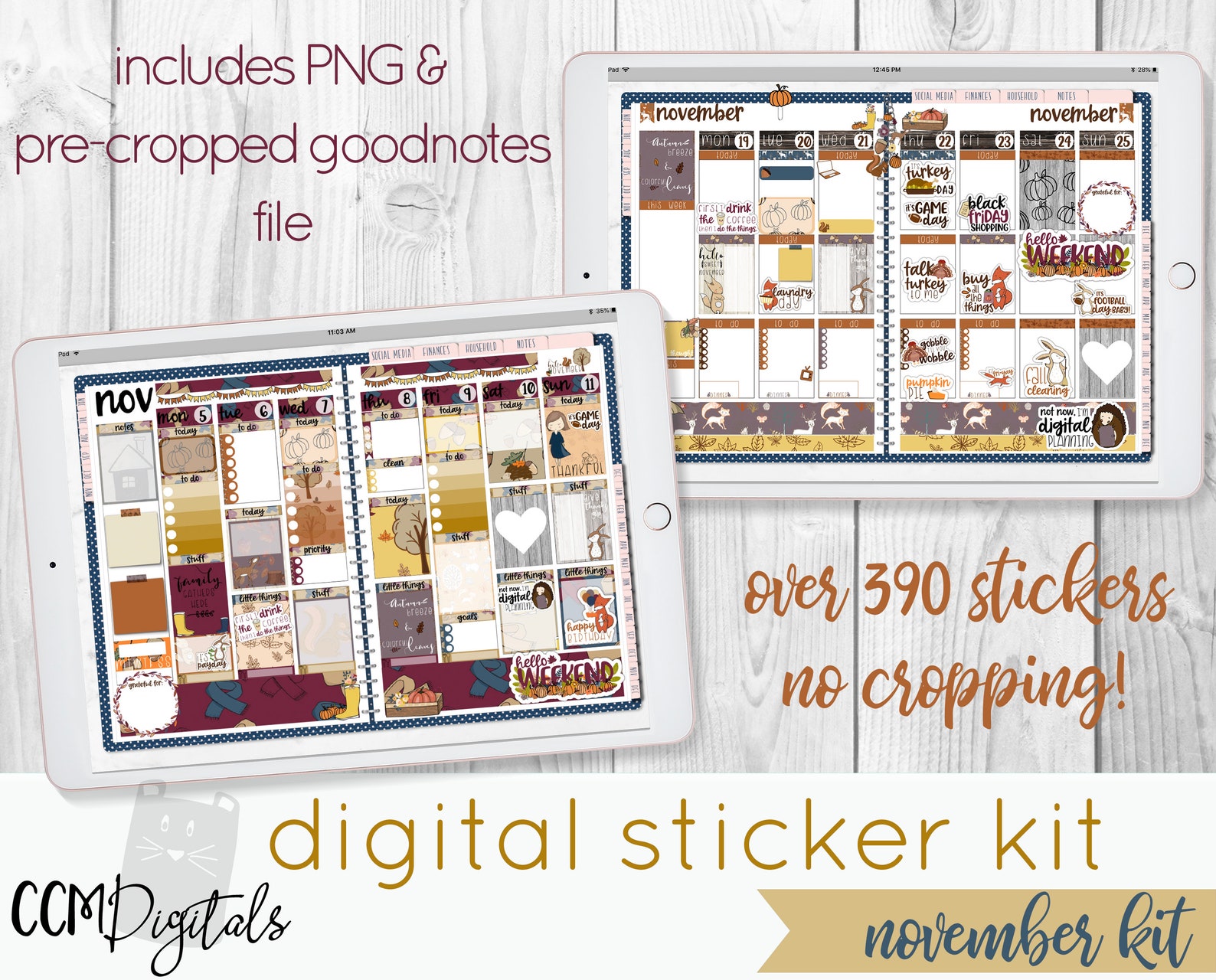 Nov 2018 Digital Planner Stickers | Digital Stickers | Fall Themed ...