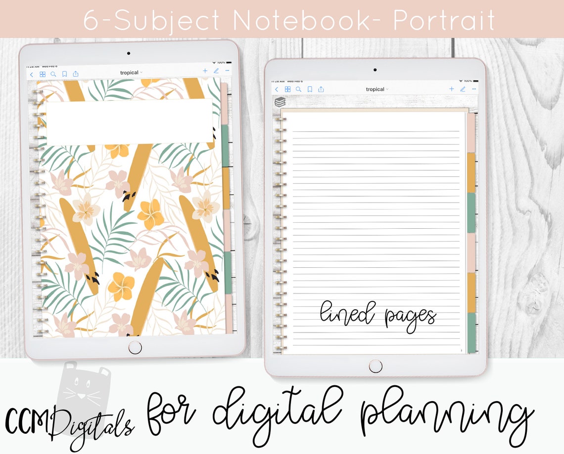 Digital 6-Subject Notebook with Linked pages Digital Journal | Etsy
