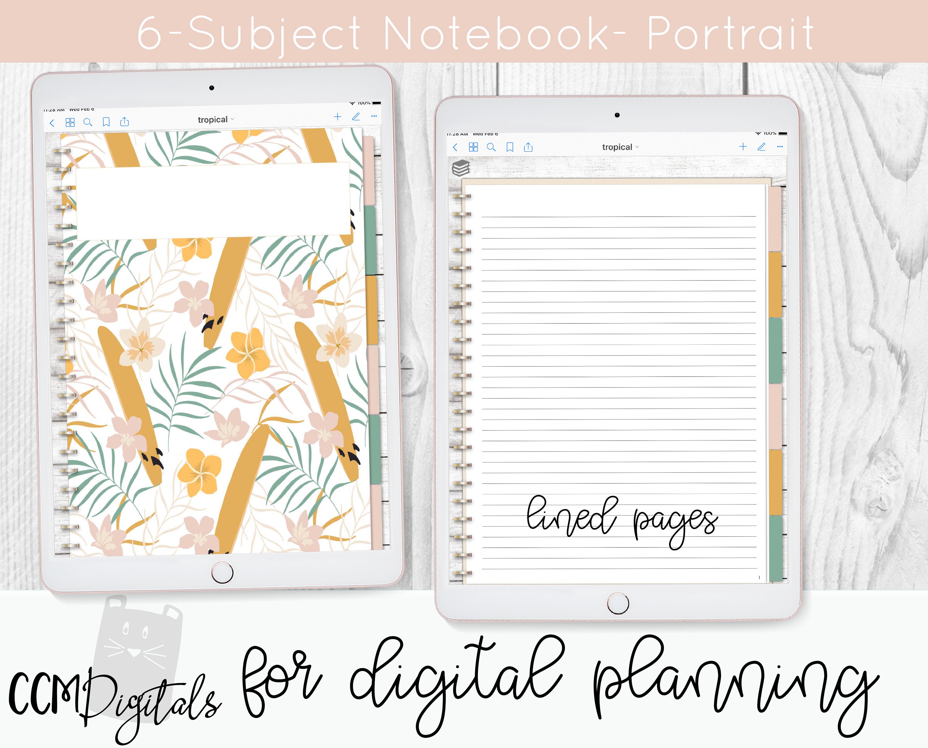 Digital 6-Subject Notebook with Linked pages Digital Journal | Etsy