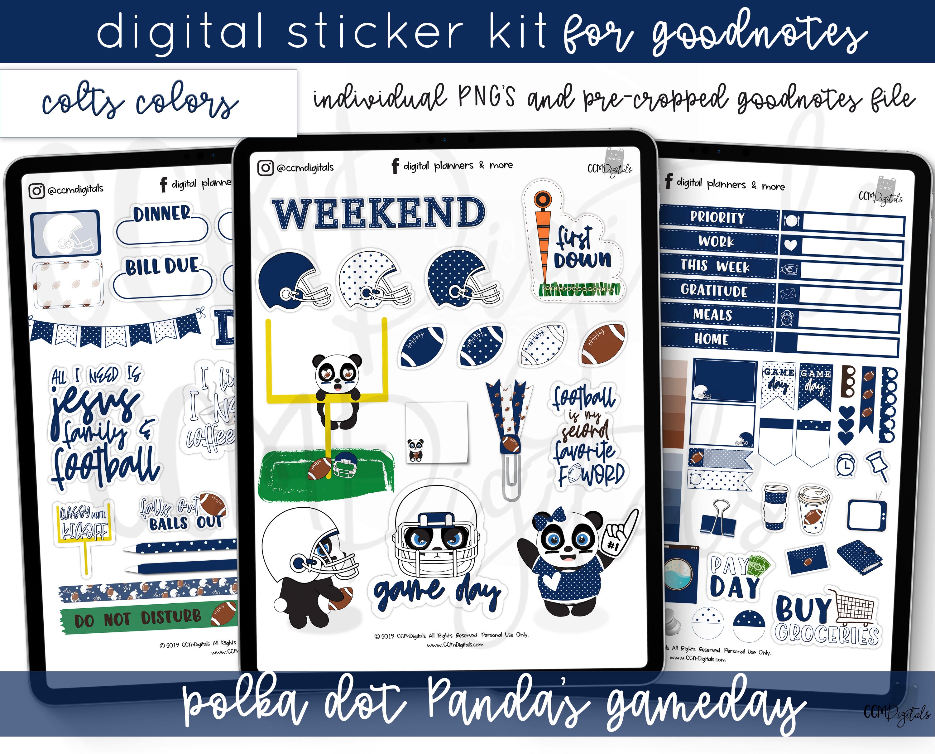 Digital Planner Football Stickers | Goodnotes Stickers iPad Stickers ...
