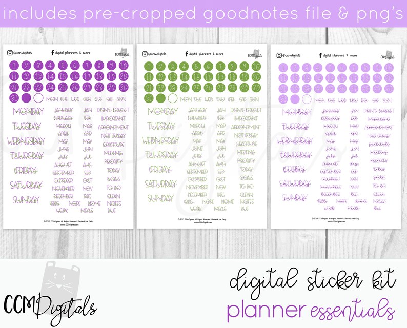 Digital Planner Essentials | Dates Days Months Stickers | Goodnotes ...