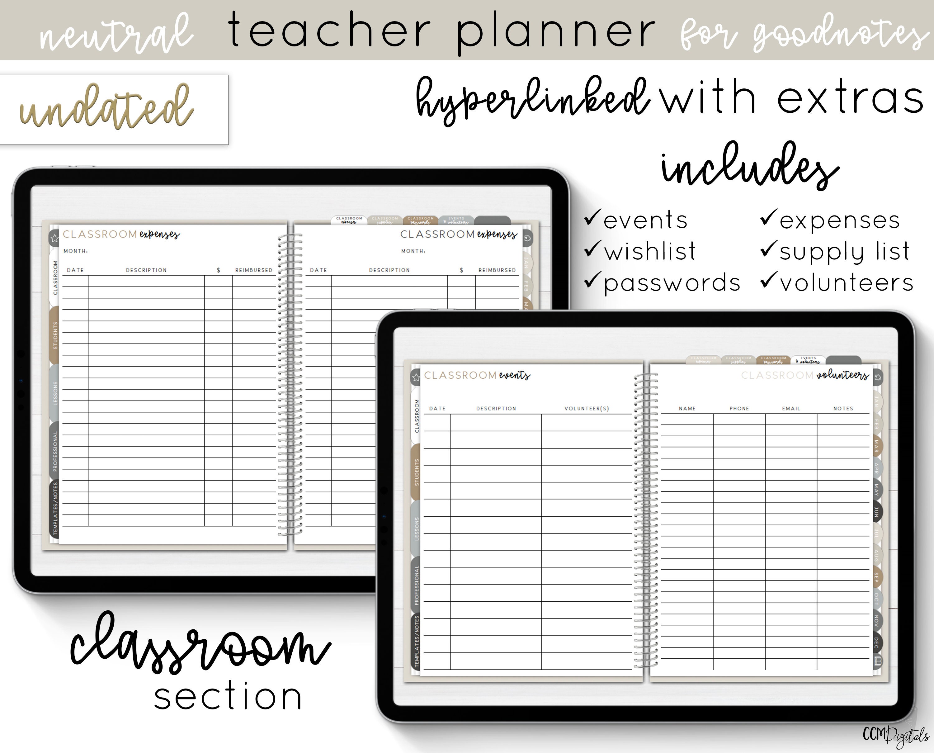 Digital Teacher Planner | Undated Neutral Teacher Digital Planner for ...