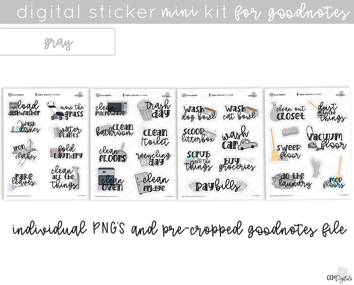 Digital Planner Stickers - Gray Chores Mini Kit | A Digital Sticker Kit ...