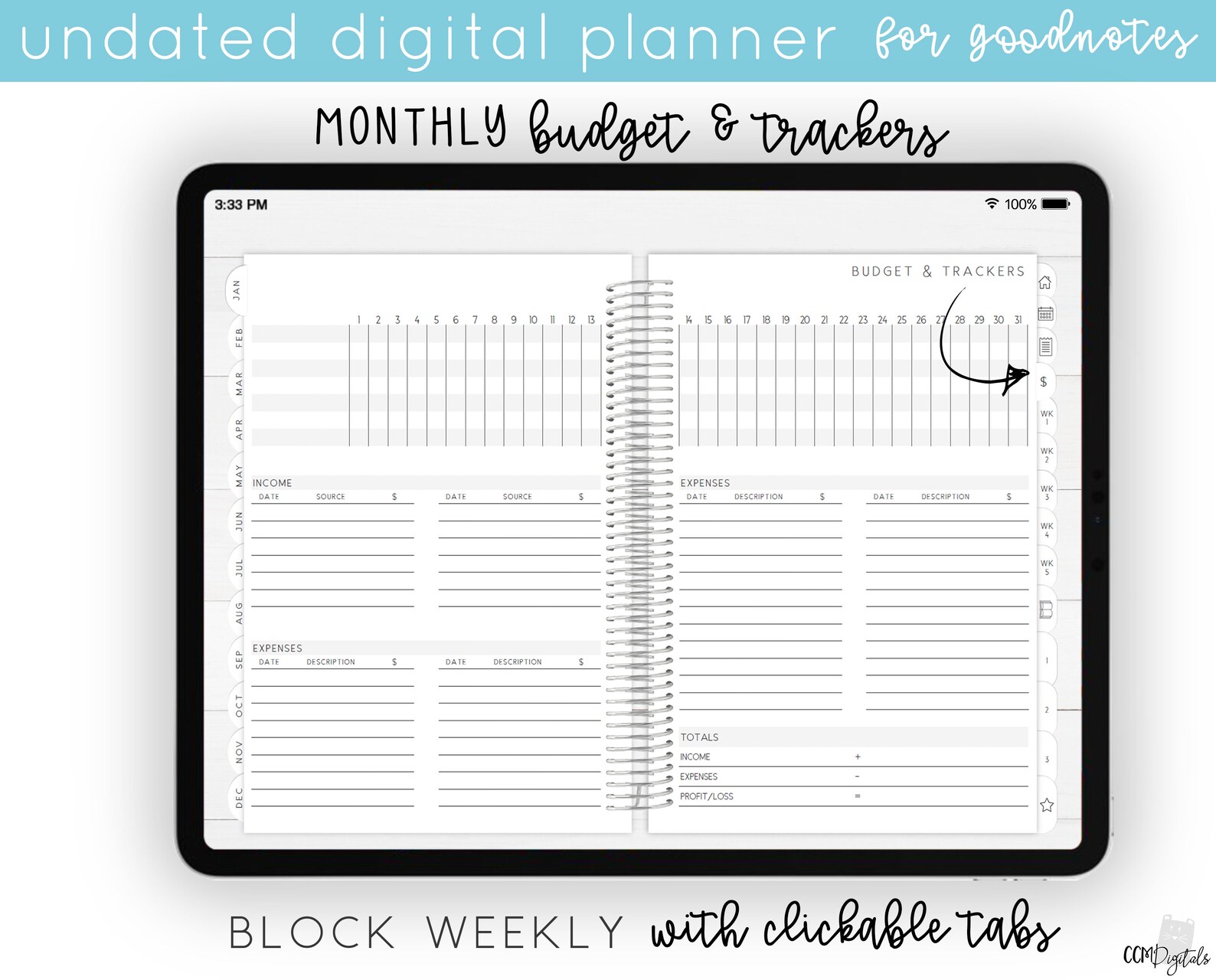 Landscape Undated Minimalist Digital Planner for Goodnotes ...