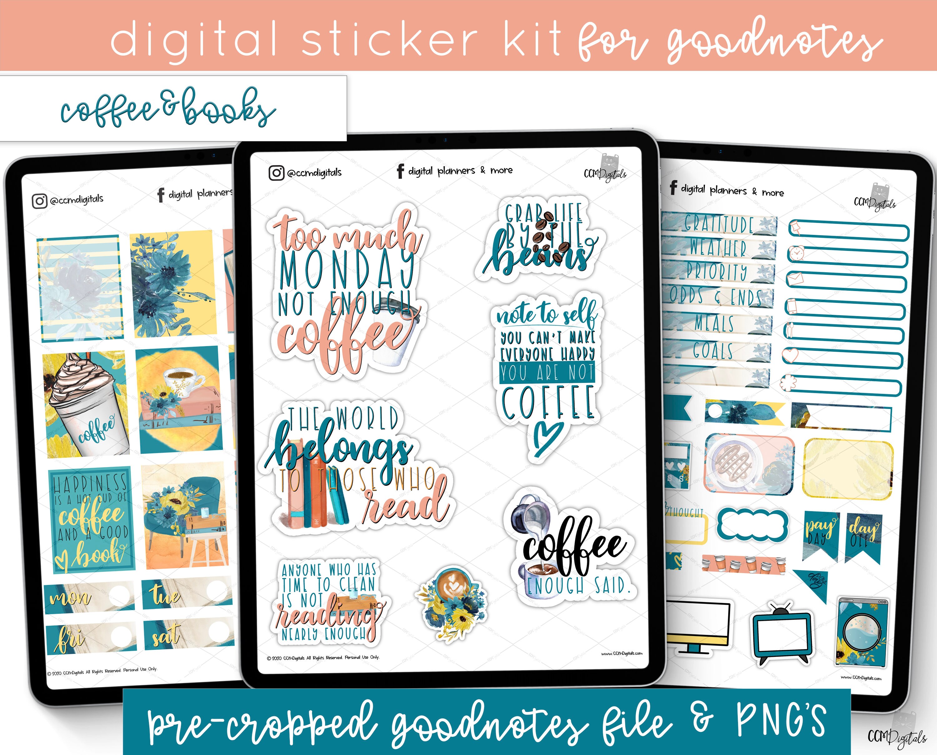 Digital Planner Coffee & Books Sticker Kit Includes - Etsy