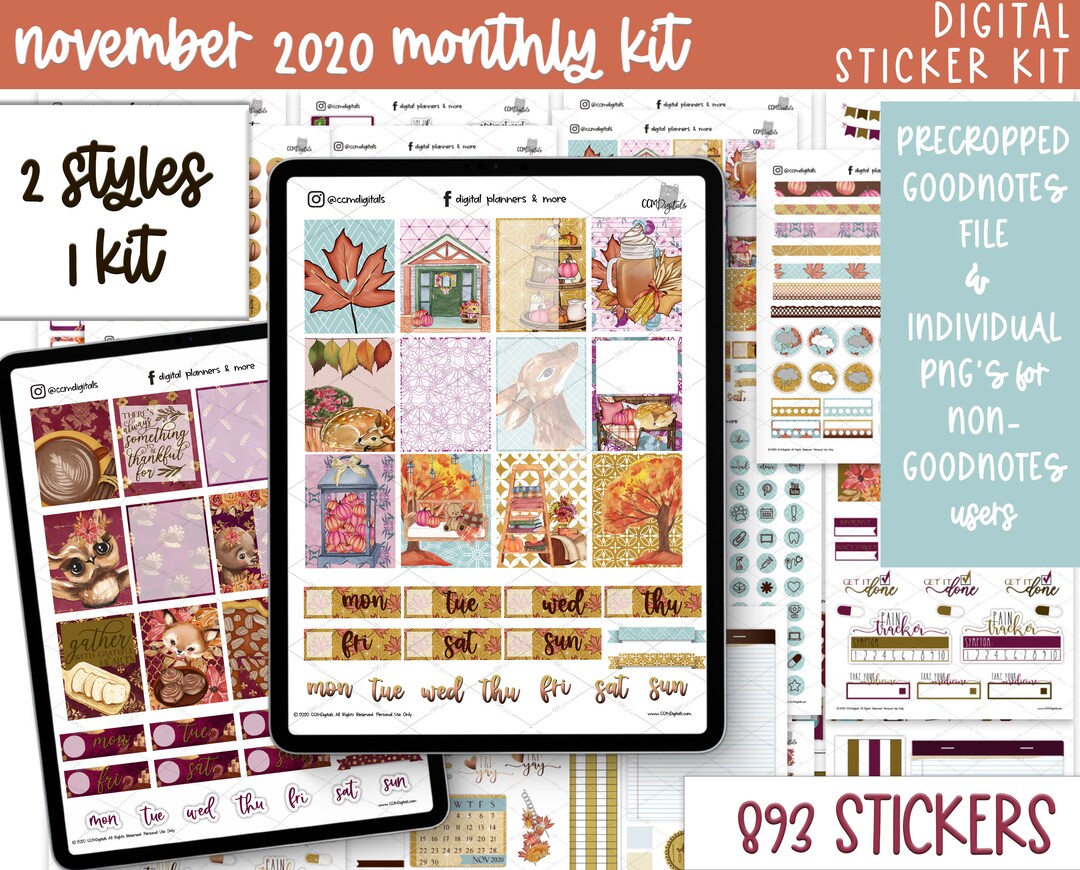 November 2020 Digital Planner Stickers | Monthly Sticker Kit With Fall ...