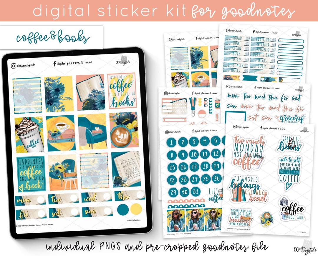 Digital Planner Coffee & Books Sticker Kit | Includes Individual PNG ...