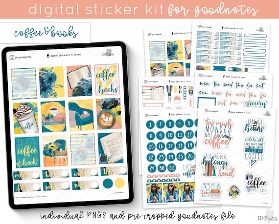 Digital Planner Coffee & Books Sticker Kit Includes | Etsy