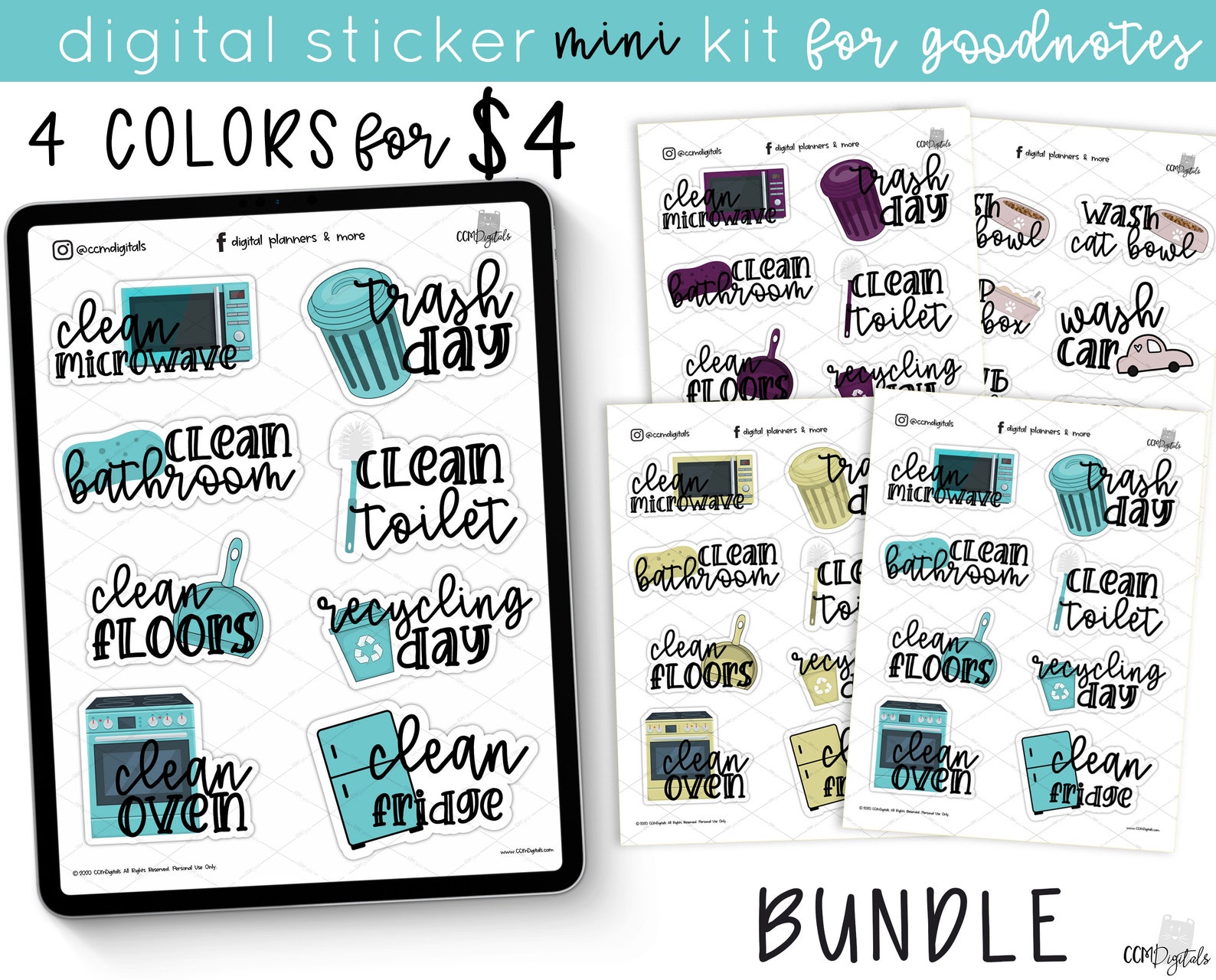 Digital Planner Stickers Chores Mini Kit Goodnotes | Etsy