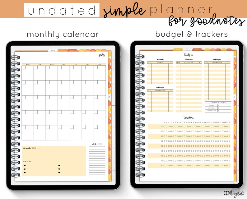 Portrait Undated Simple Planner in Orange Floral linked - Etsy