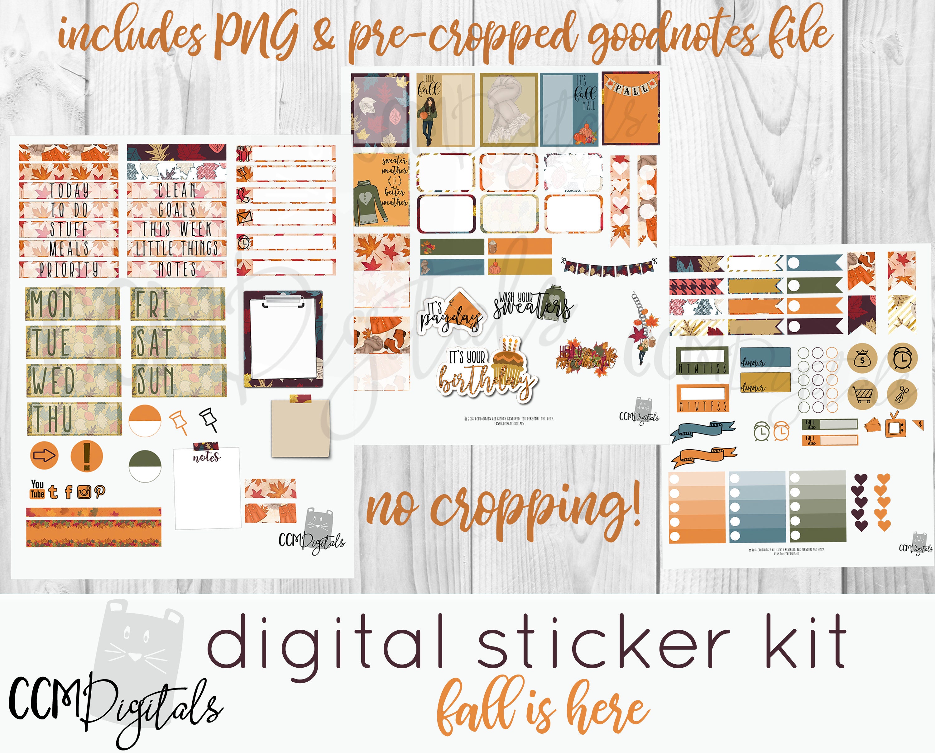 Fall Digital Planner Stickers Digital Stickers Goodnotes iPad Planner ...