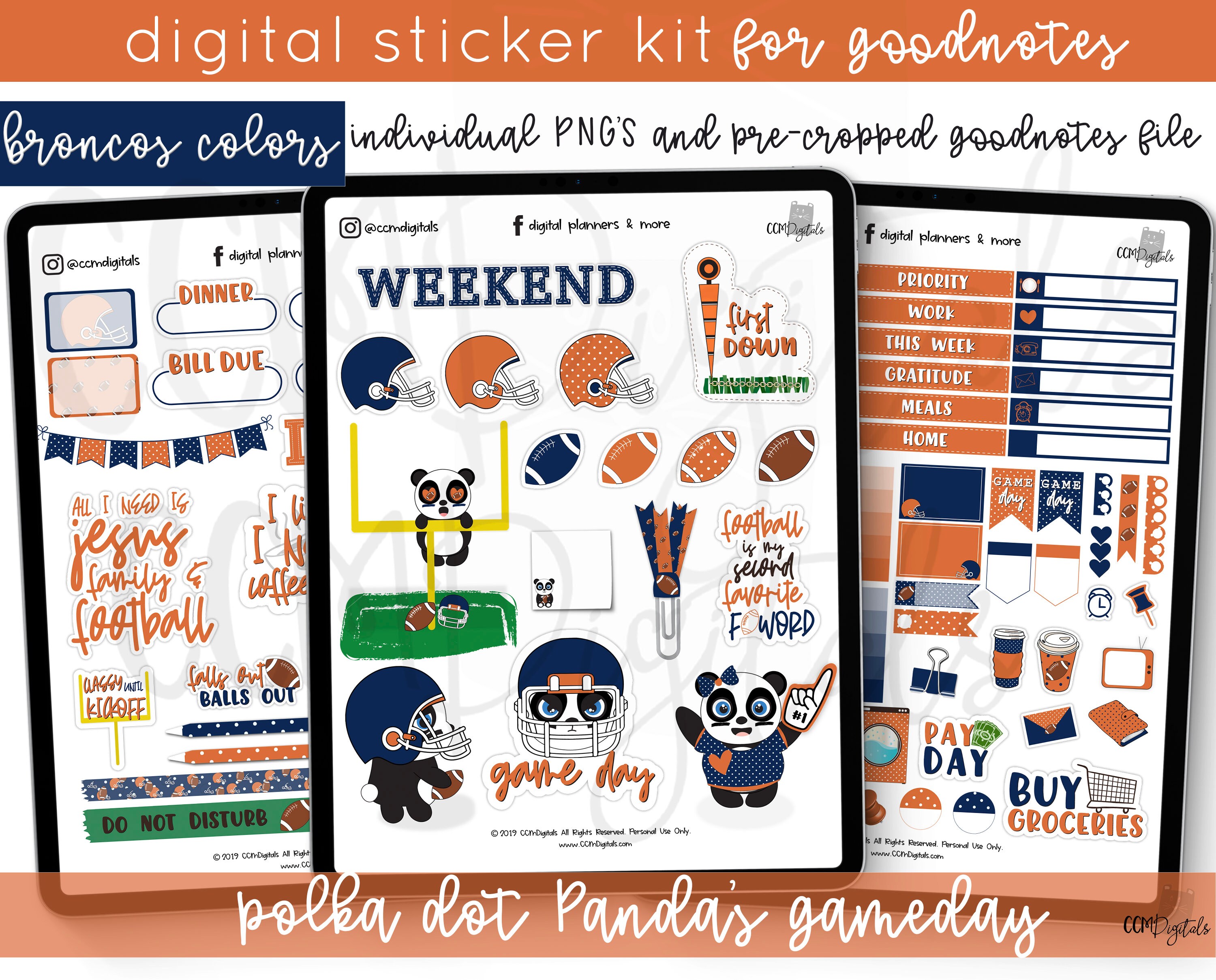 Digital Planner Football Stickers | Goodnotes Stickers iPad Sticker ...