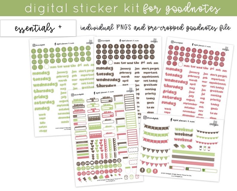Digital Planner Dates Days Months Stickers Goodnotes | Etsy