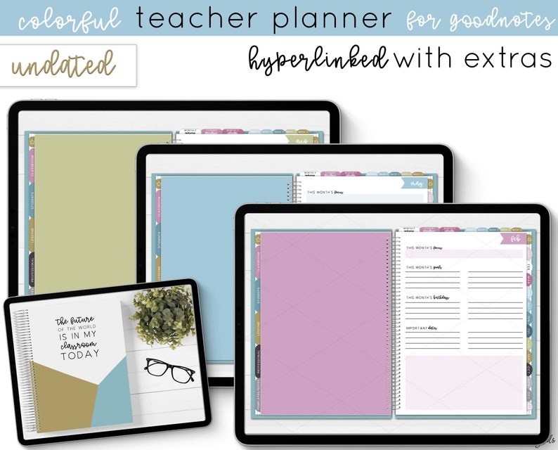Digital Teacher Planner undated Colorful Teacher Digital - Etsy