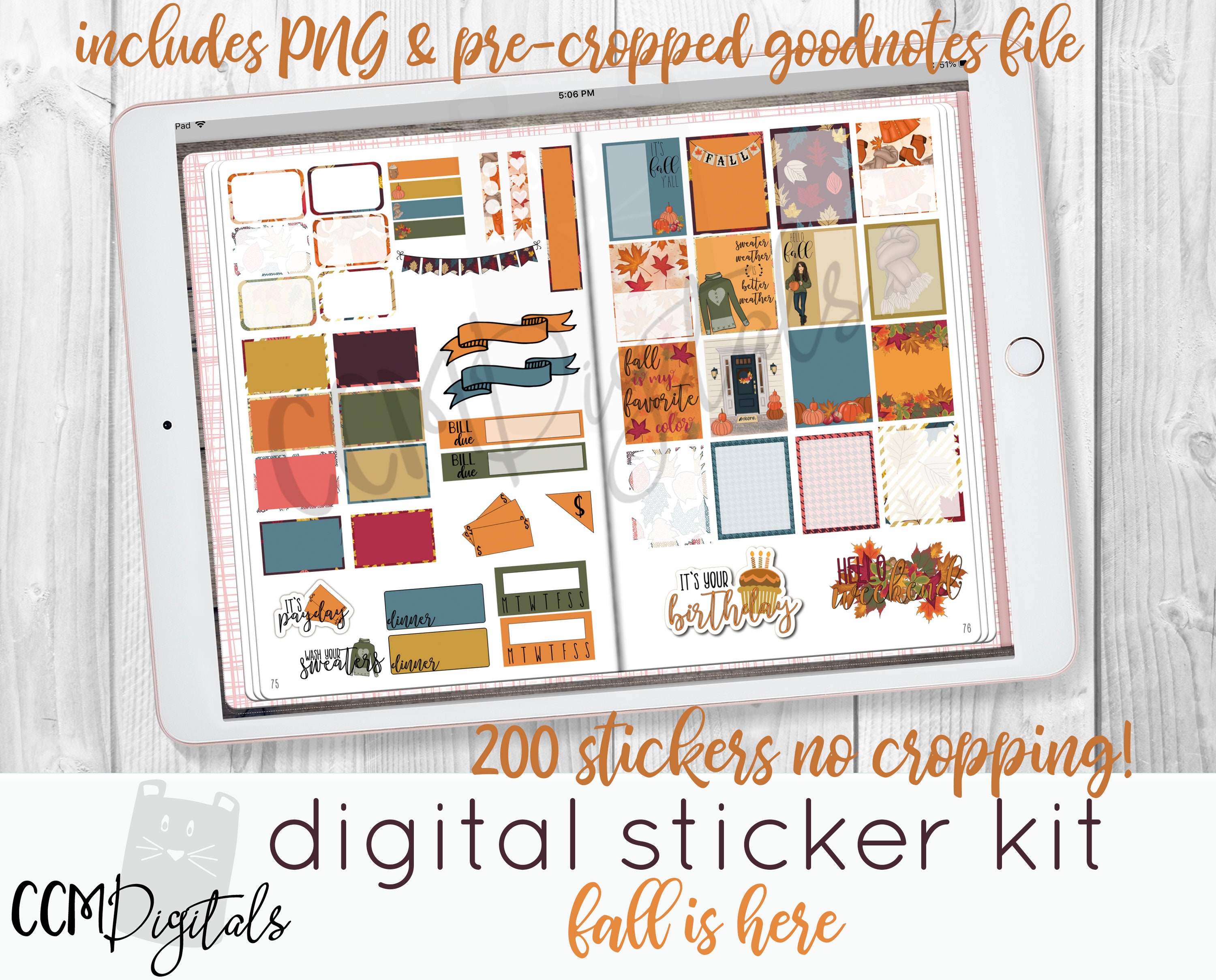 Fall Digital Planner Stickers Digital Stickers Goodnotes iPad Planner ...