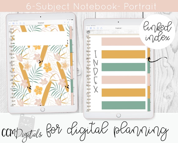 Digital 6-subject Notebook With Linked Pages Digital Journal - Etsy