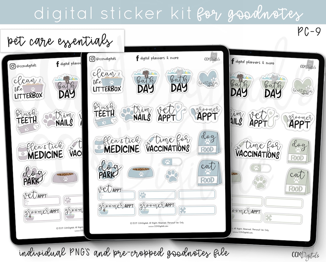 PC-9 Digital Pet Care Stickers for Goodnotes | Pet Care Stickers for ...