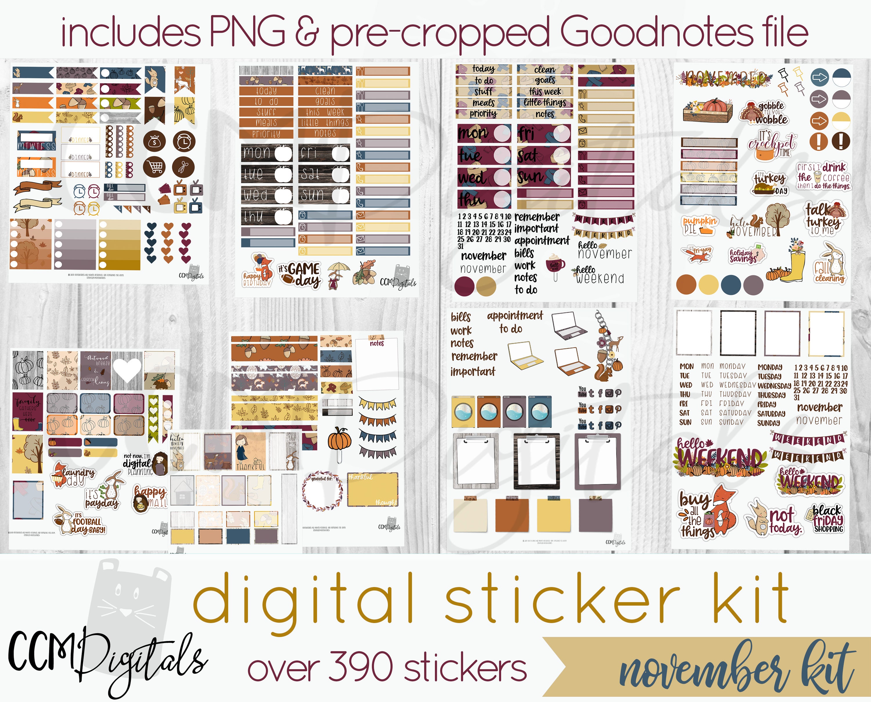 Nov 2018 Digital Planner Stickers | Digital Stickers | Fall Themed ...