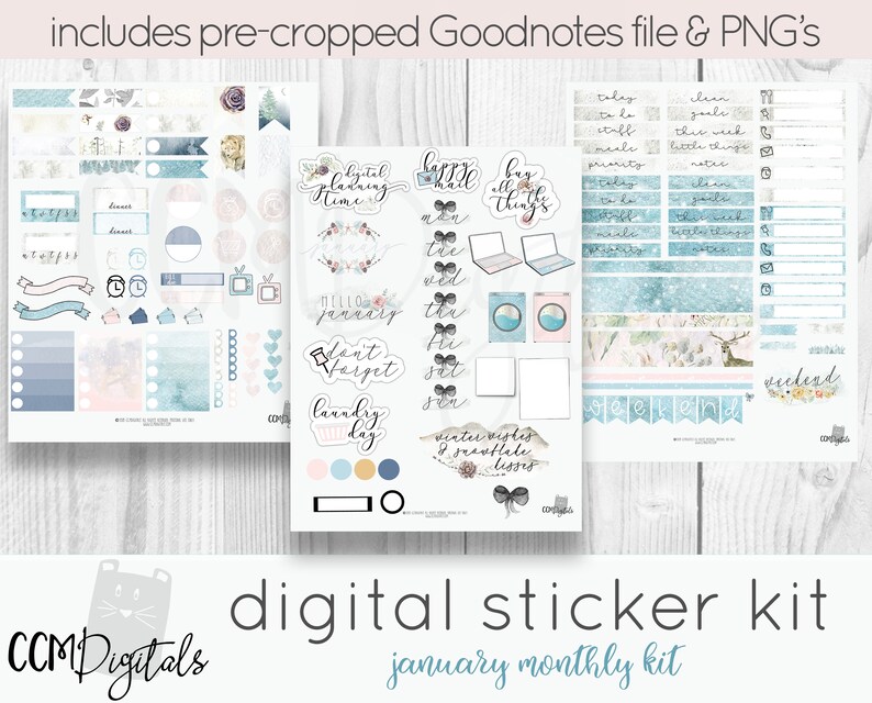 January 2019 Digital Planner Stickers | A Snowy Winter Digital Sticker ...