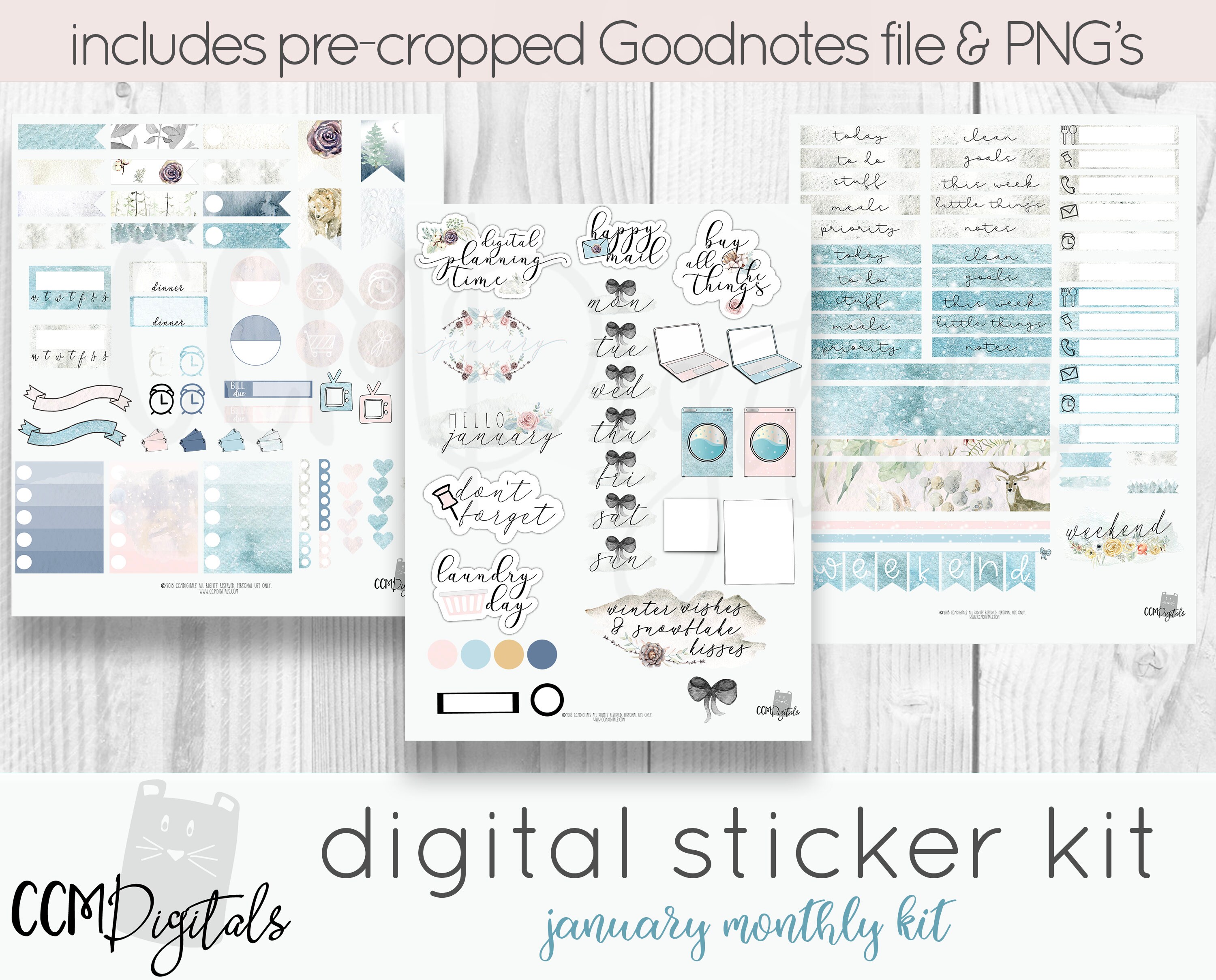 January 2019 Digital Planner Stickers A Snowy Winter Digital - Etsy