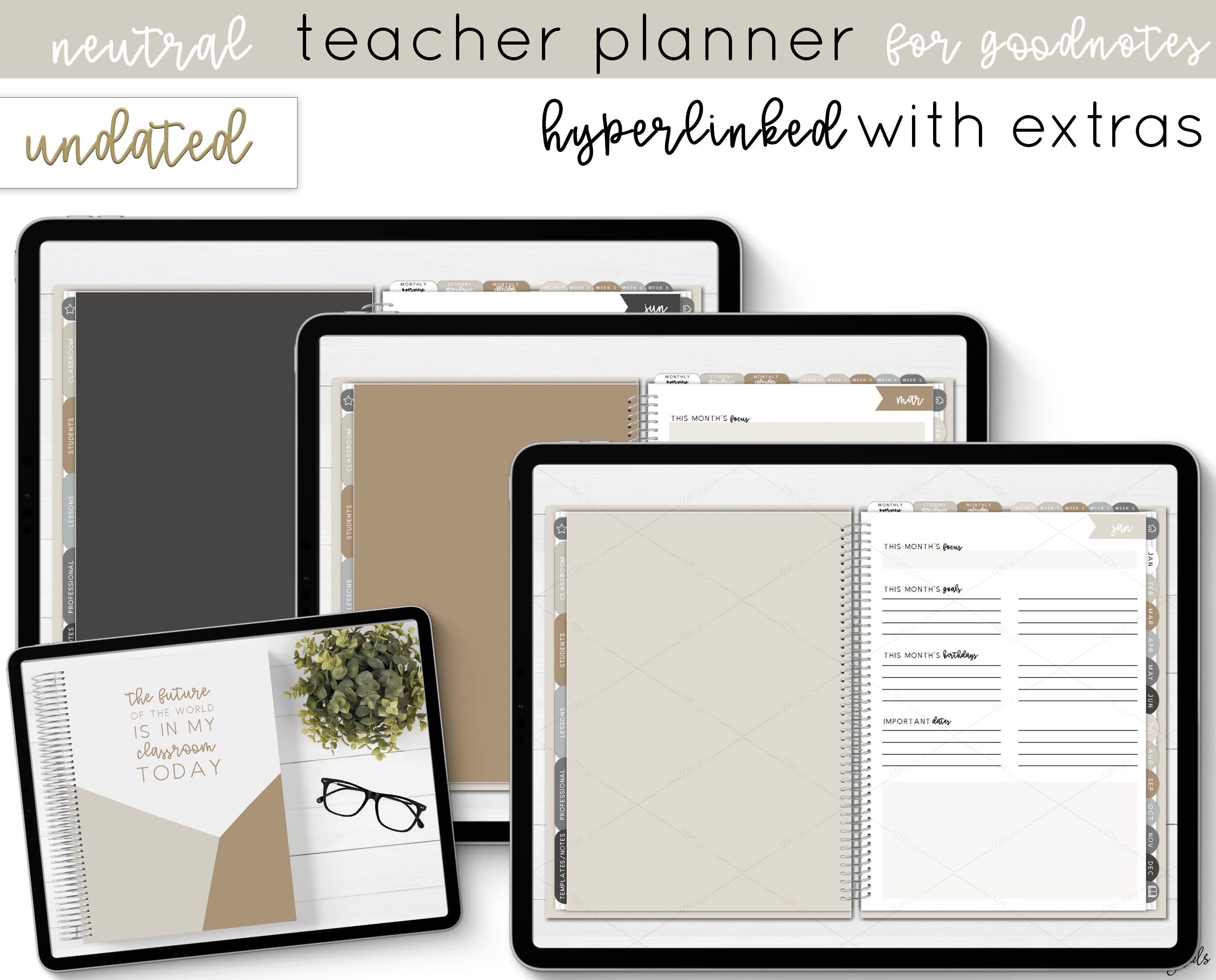 Digital Teacher Planner | Undated Neutral Teacher Digital Planner for ...
