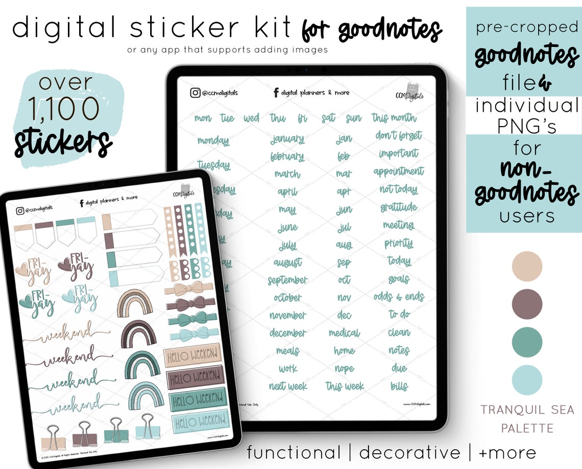 Digital Planner Essentials in Tranquil Sea Color Palette | Digital ...