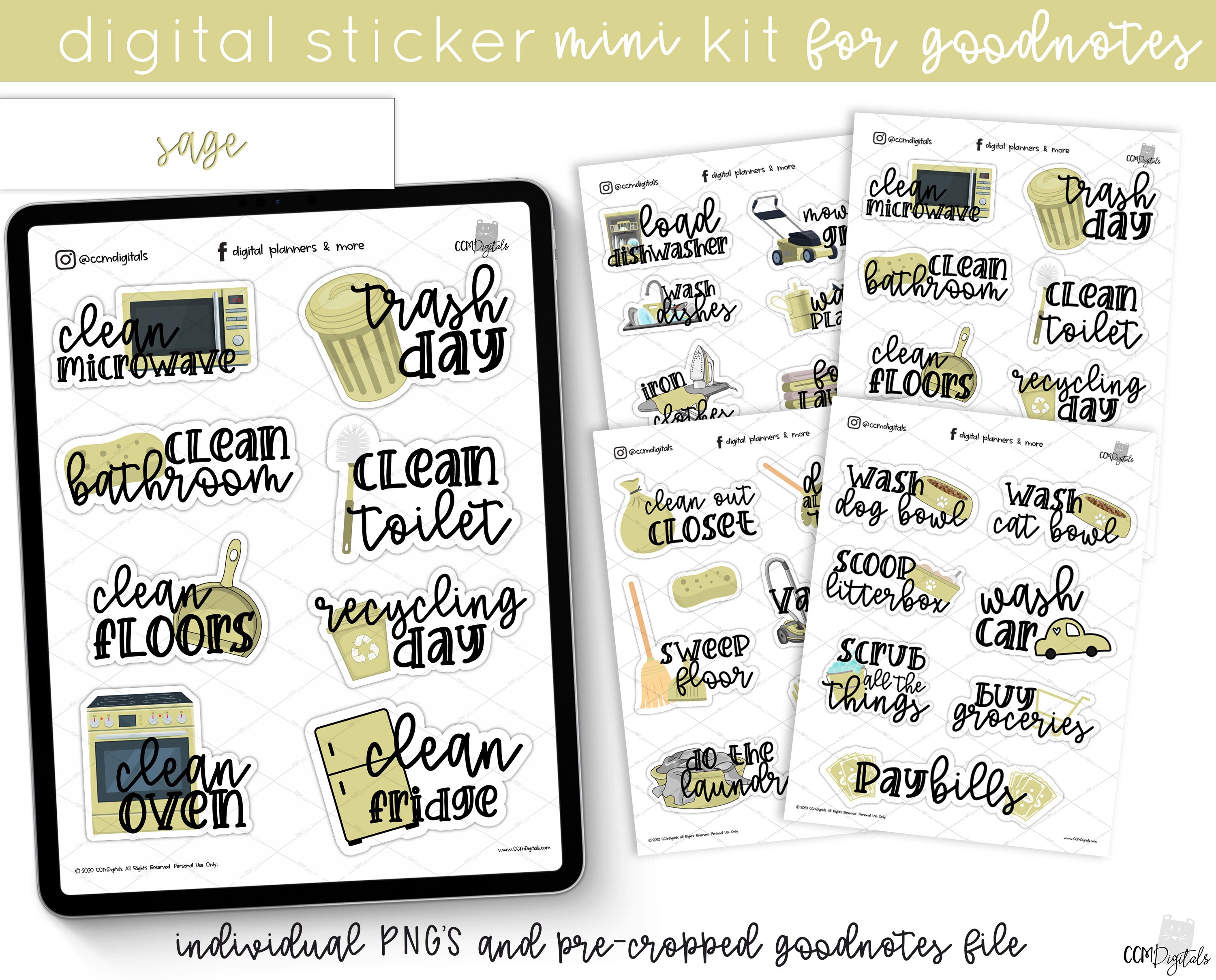 Digital Planner Stickers Chores Mini Kit Goodnotes | Etsy