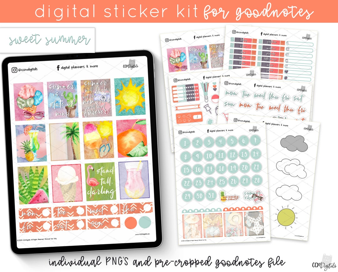 Sweet Summer Digital Planner Stickers | Fun Summer Digital Sticker Kit ...