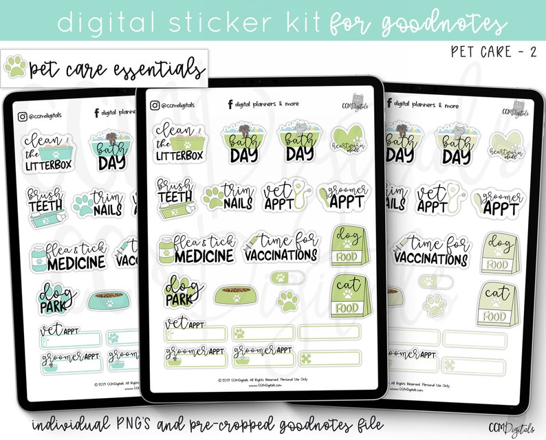 PC-2 Digital Pet Care Stickers for Goodnotes Pet Care - Etsy