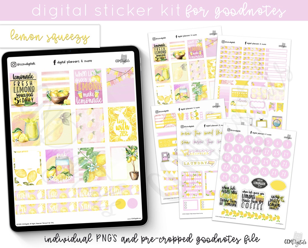 Digital Planner Stickers - Lemon Sticker Kit | A Lemon Themed Summer ...