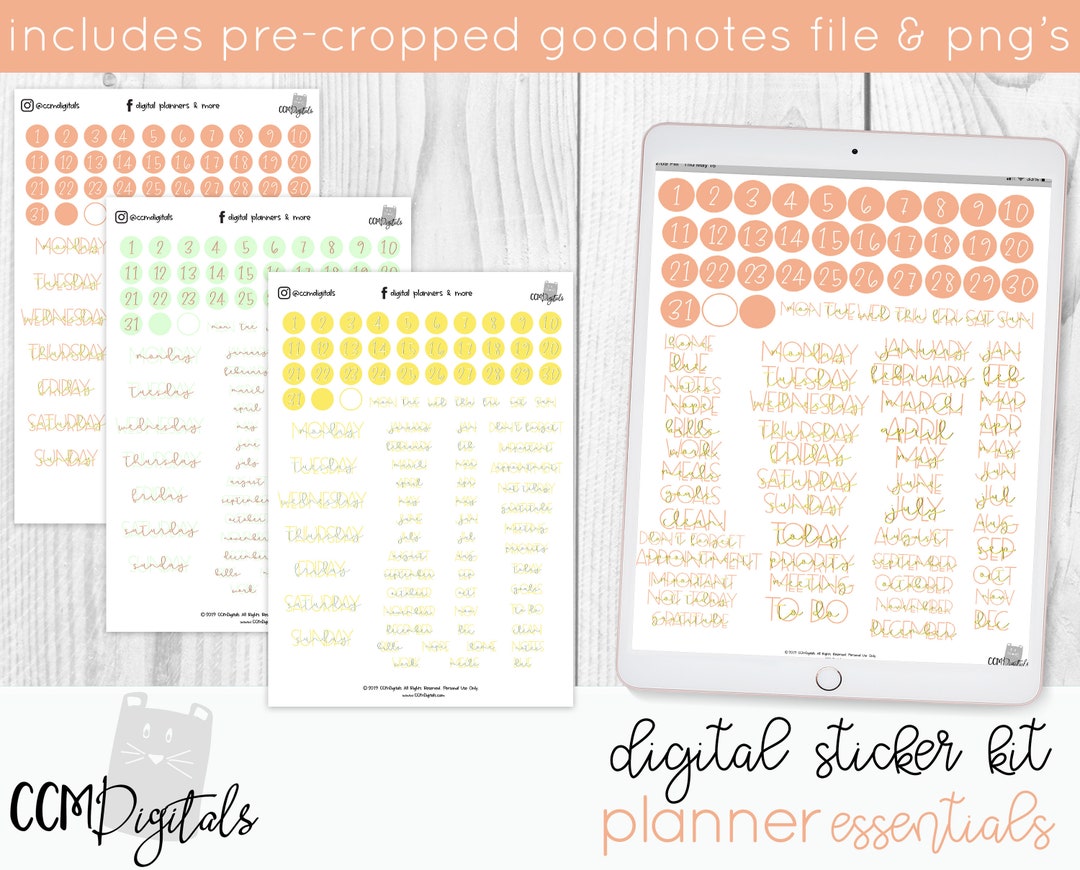 Digital Planner Essentials | Dates Days Months Stickers | Goodnotes ...