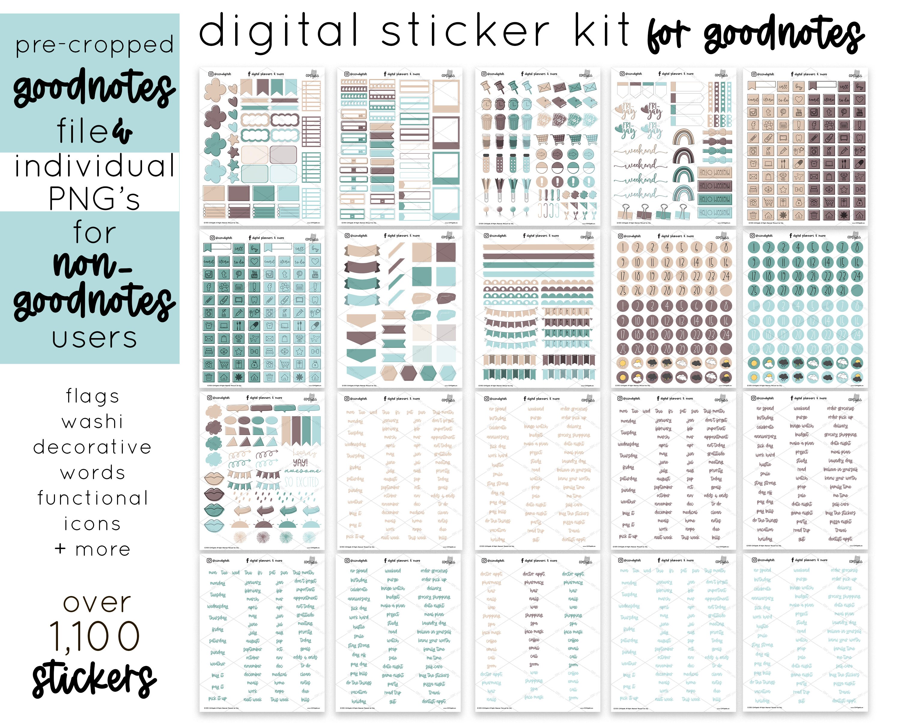 Digital Planner Essentials in Tranquil Sea Color Palette | Digital ...