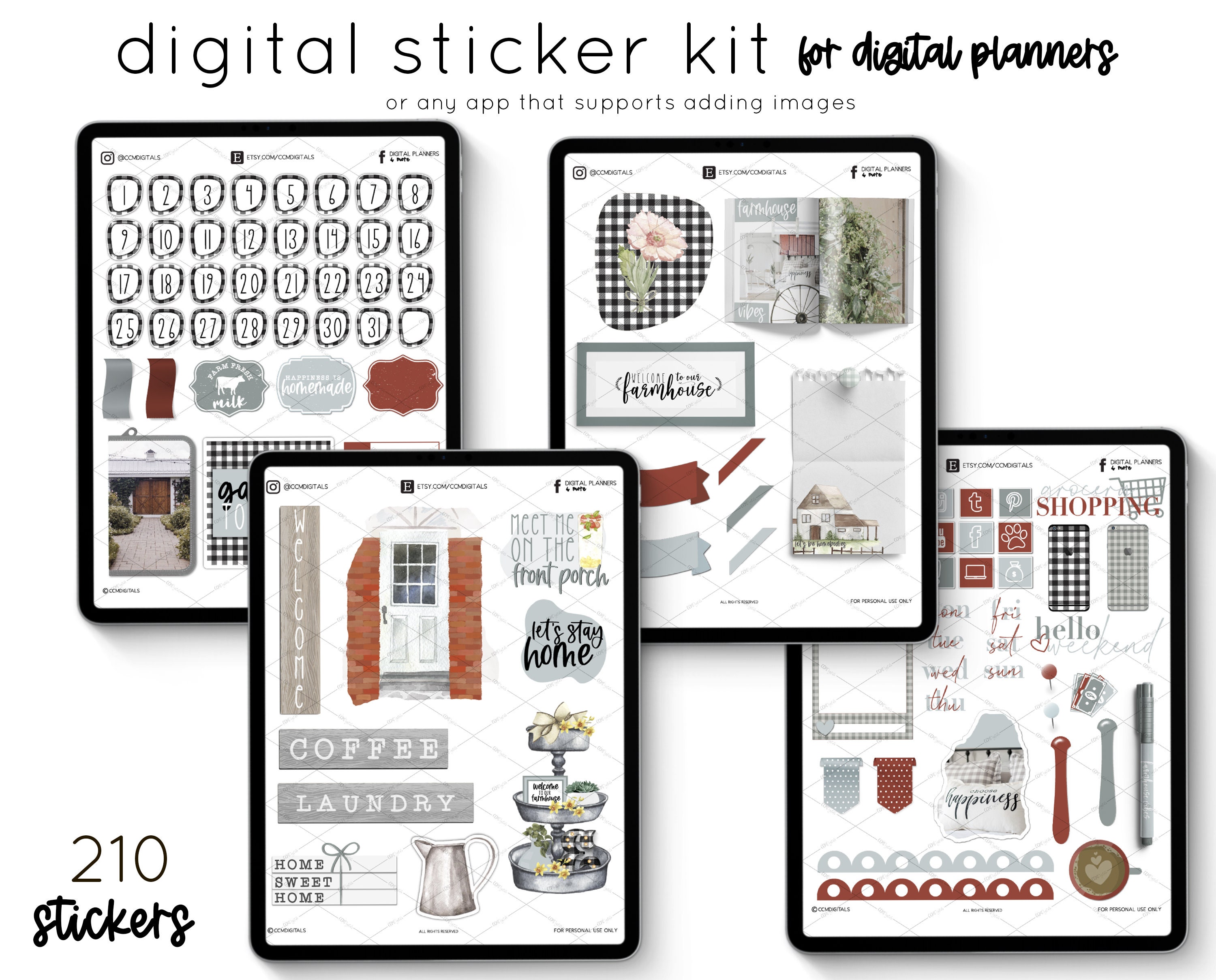Farmhouse Vibes Digital Stickers for Planners - Vintage Rustic Mason ...