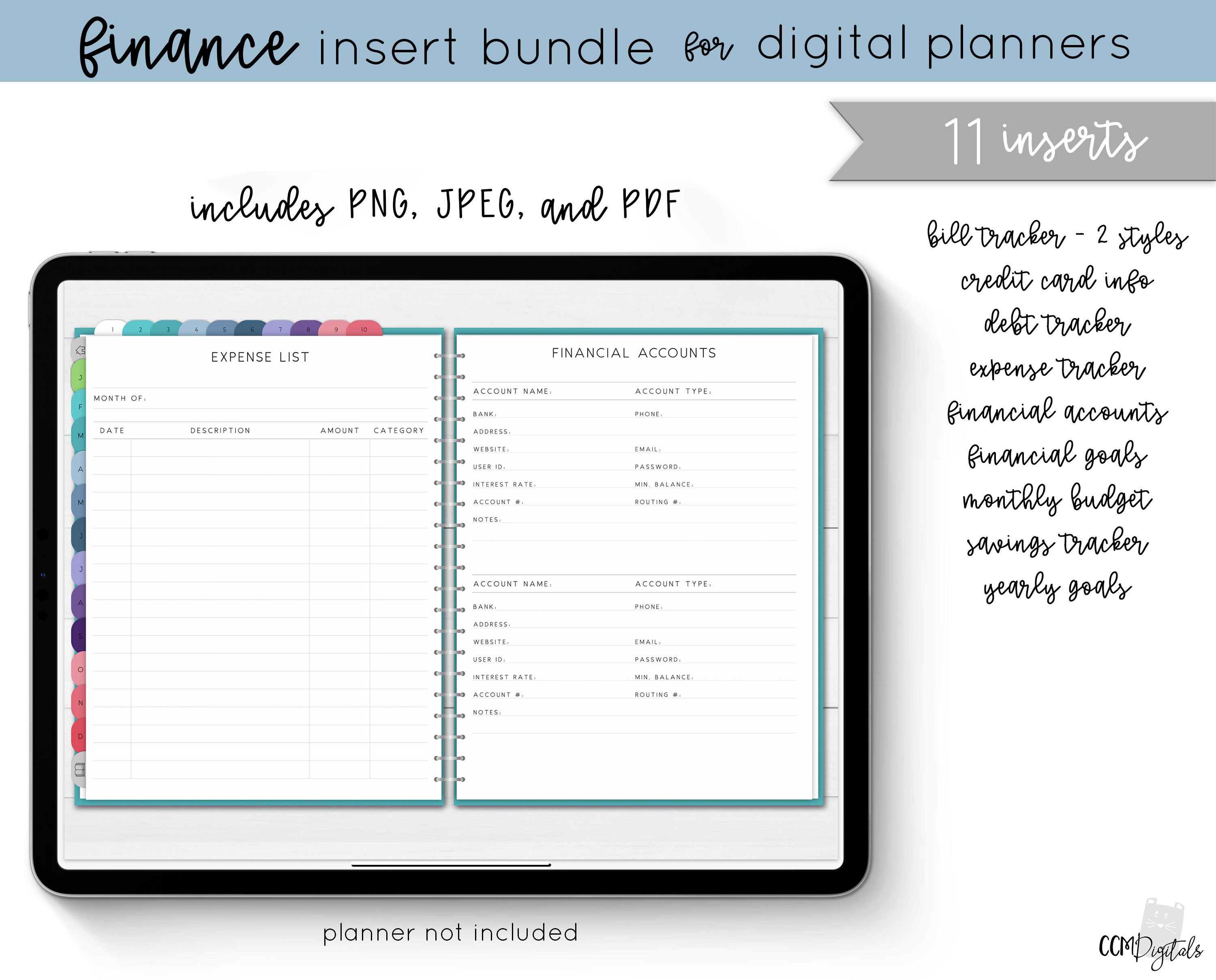 Finance Digital Planner Inserts for Digital Planner or Digital Journal ...